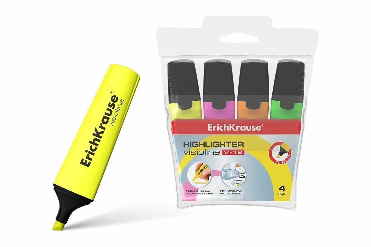 Набор текстовыделителей Erich Krause 4 цв, "Visioline V-12"