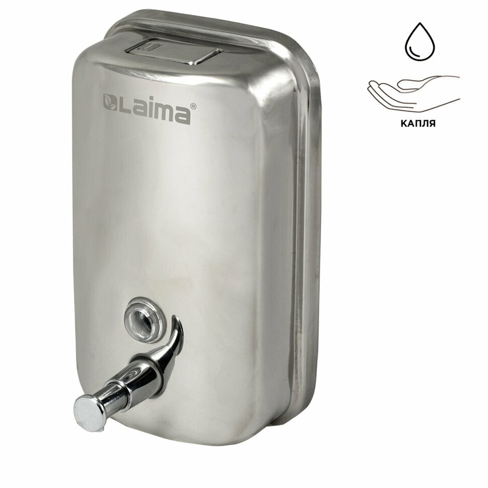 Дозатор для жидкого мыла LAIMA BASIC, 1 л, нержавеющая сталь, зеркальный, 601796, 601796