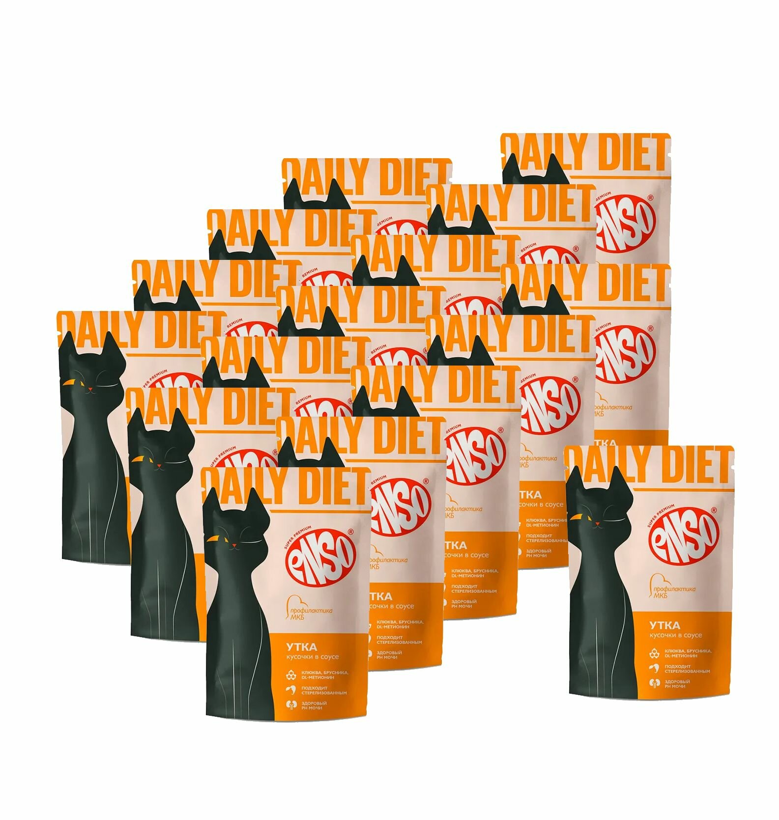 ENSO DAILY DIET Корм влажный полнорационный для взрослых кошек, профилактика МКБ, кусочки в соусе с уткой, пауч 85г x 16 шт.