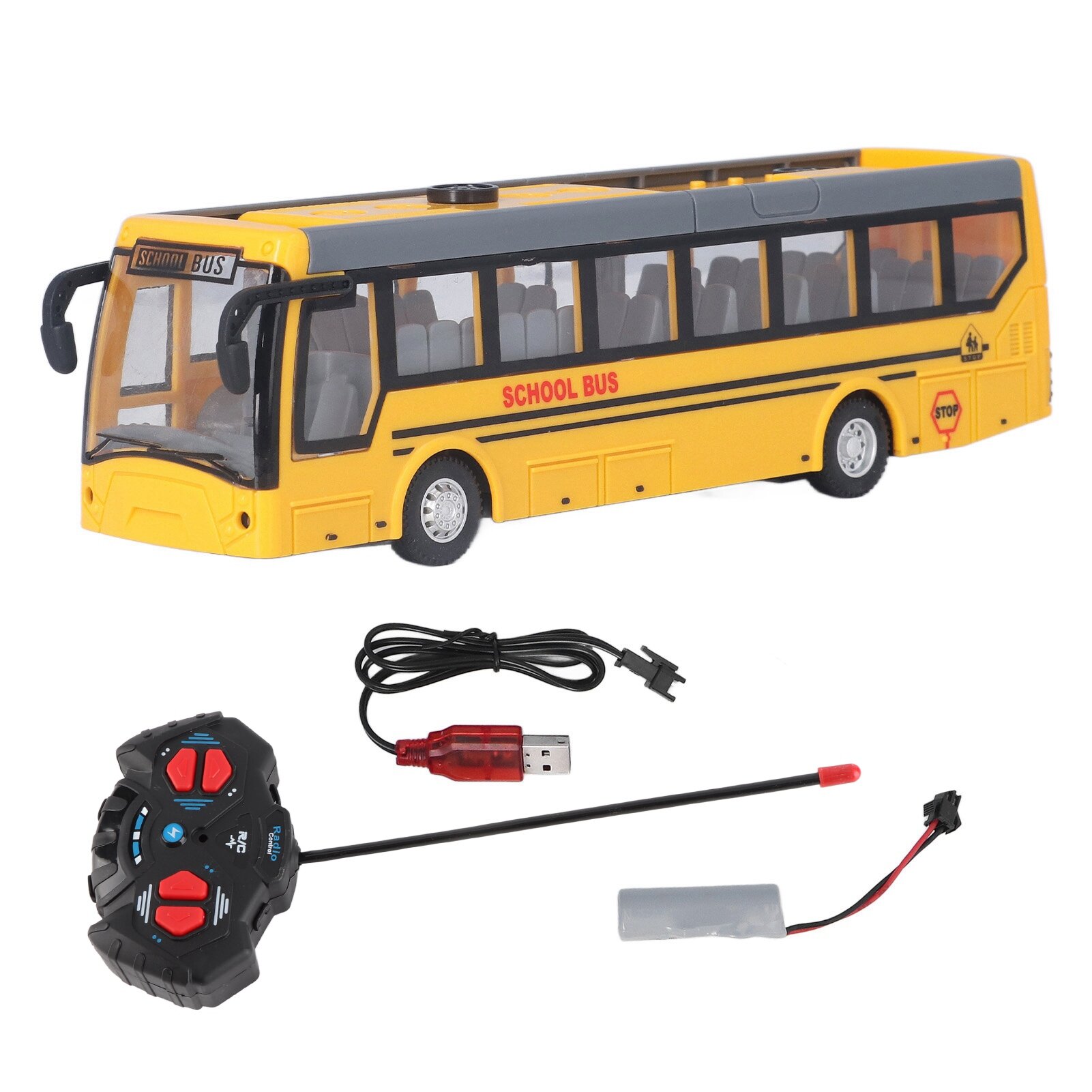 Remote Control Bus High Simulation All Directions Driving Rechargeable RC School for Children Yellow