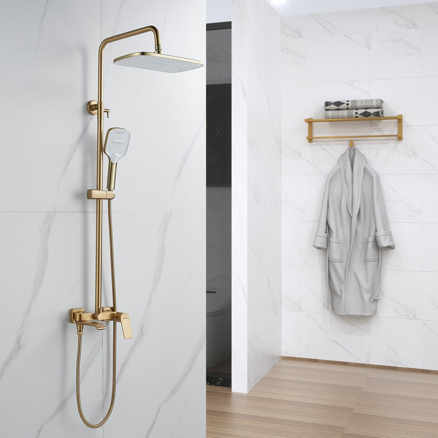Душевая система Shevanik с верхним тропическим душем и ручной лейкой, золотистая