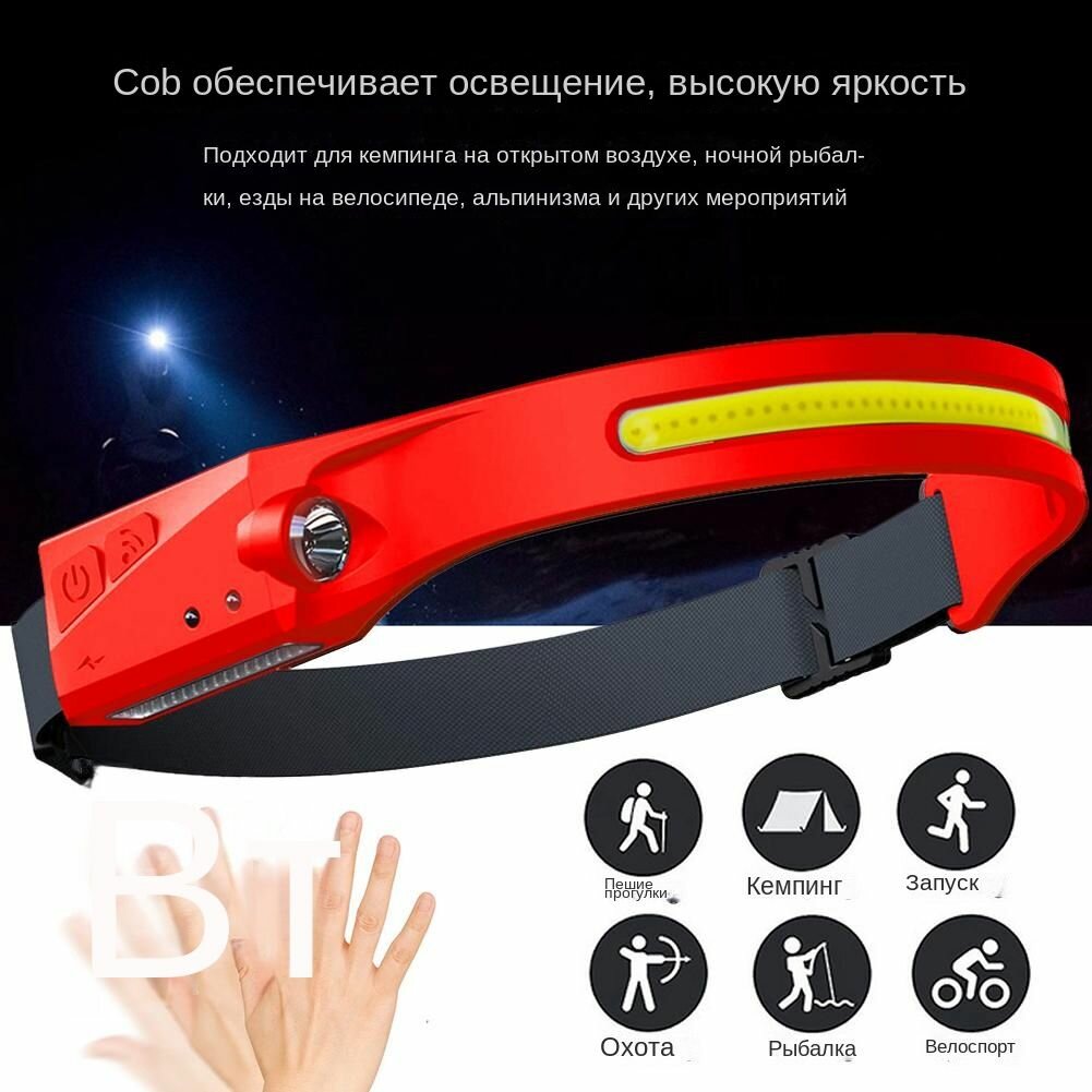 Фара COB с датчиком волны, перезаряжаемая через USB, подходит для ночных прогулок на открытом воздухе или езды на велосипеде