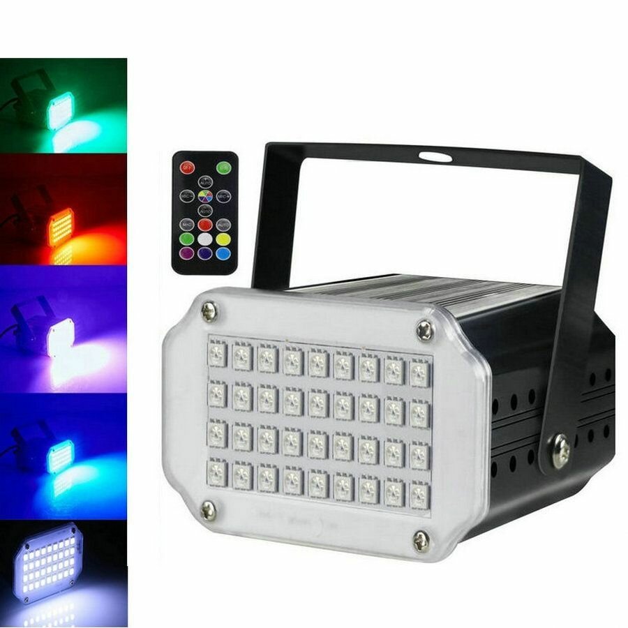 Мини-стробоскоп 48 LED со звуковой активацией, регулировка скорости до 20 Гц, для вечеринок и отпугивания грызунов.
