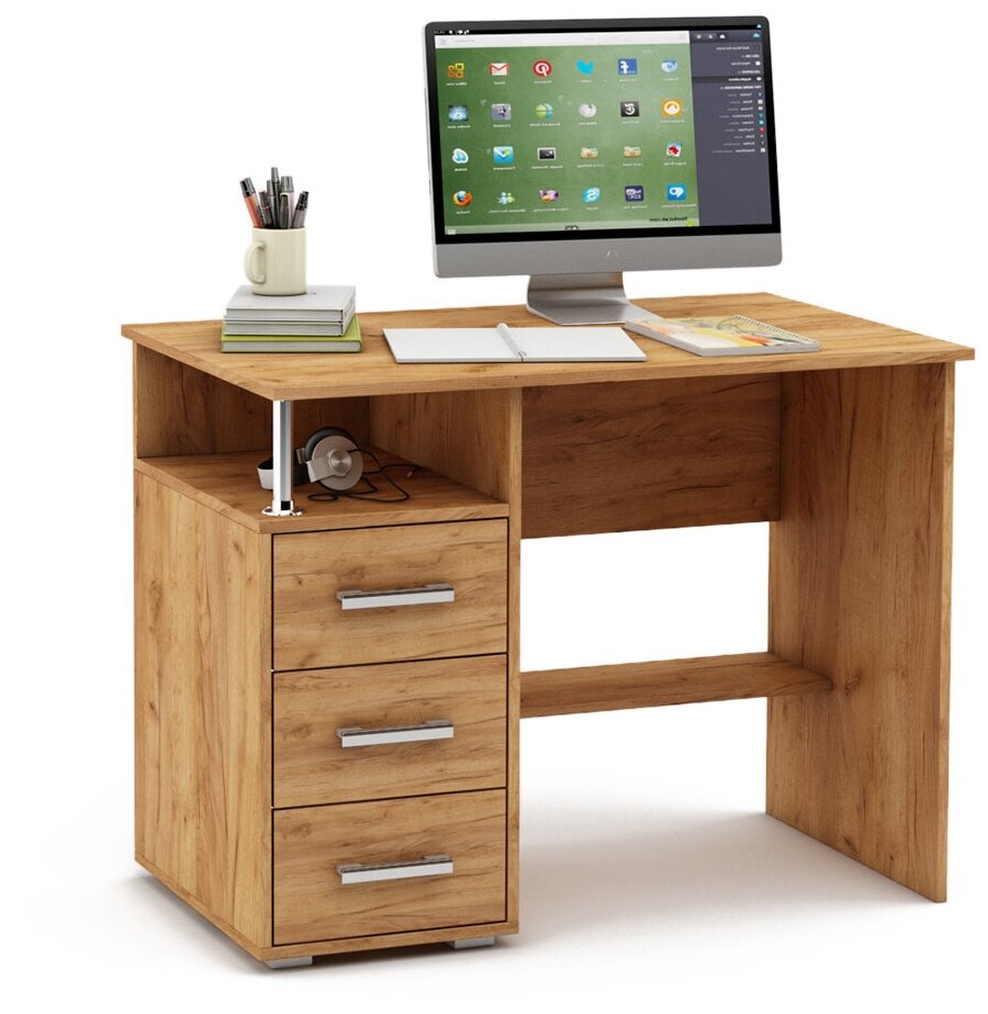 Компьютерный стол "Амбер (Реал) 4", с ящиками и полками, ЛДСП, 97х60х75 см