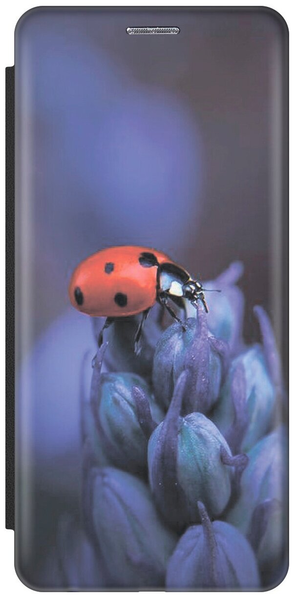 Чехол-книжка Божья коровка на цветке на Xiaomi Mi 6X / Mi A2 / Сяоми Ми 6Х / Ми А2 с эффектом блика черный