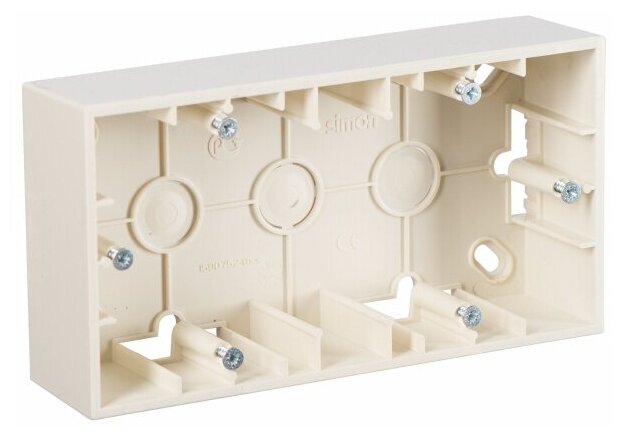 Коробка монтажная для накладного монтажа, 2 поста, слоновая кость, панель крепежа