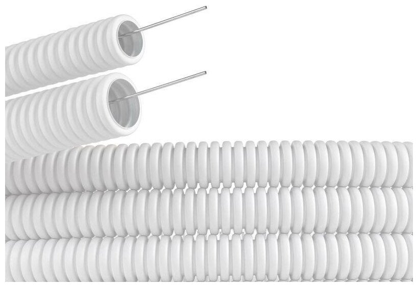 Гофра труба для кабеля ПЛЛ гибкая гофрированная не содержит галогенов c протяжкой, диаметр 20мм, цвет белый (уп.100м), DKC 81820 (100 м.)