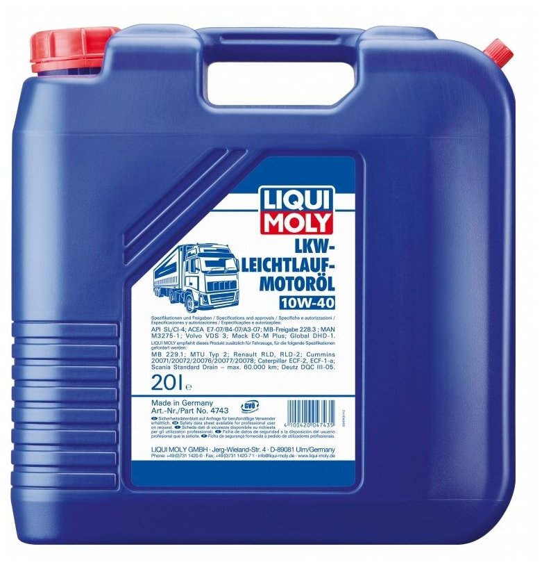 LIQUI MOLY Масло моторное Liqui Moly LKW Leichtlauf Motoroil Basic 10W40 hc-синтетическое 20л