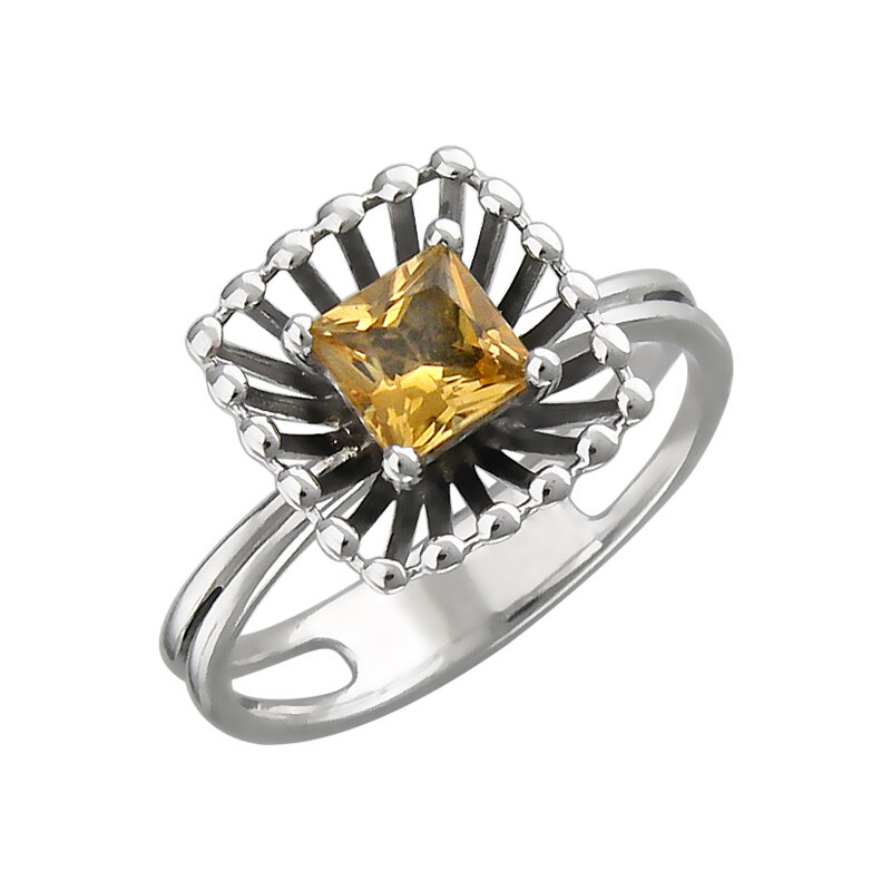 Кольцо, серебро, 925 проба, цитрин