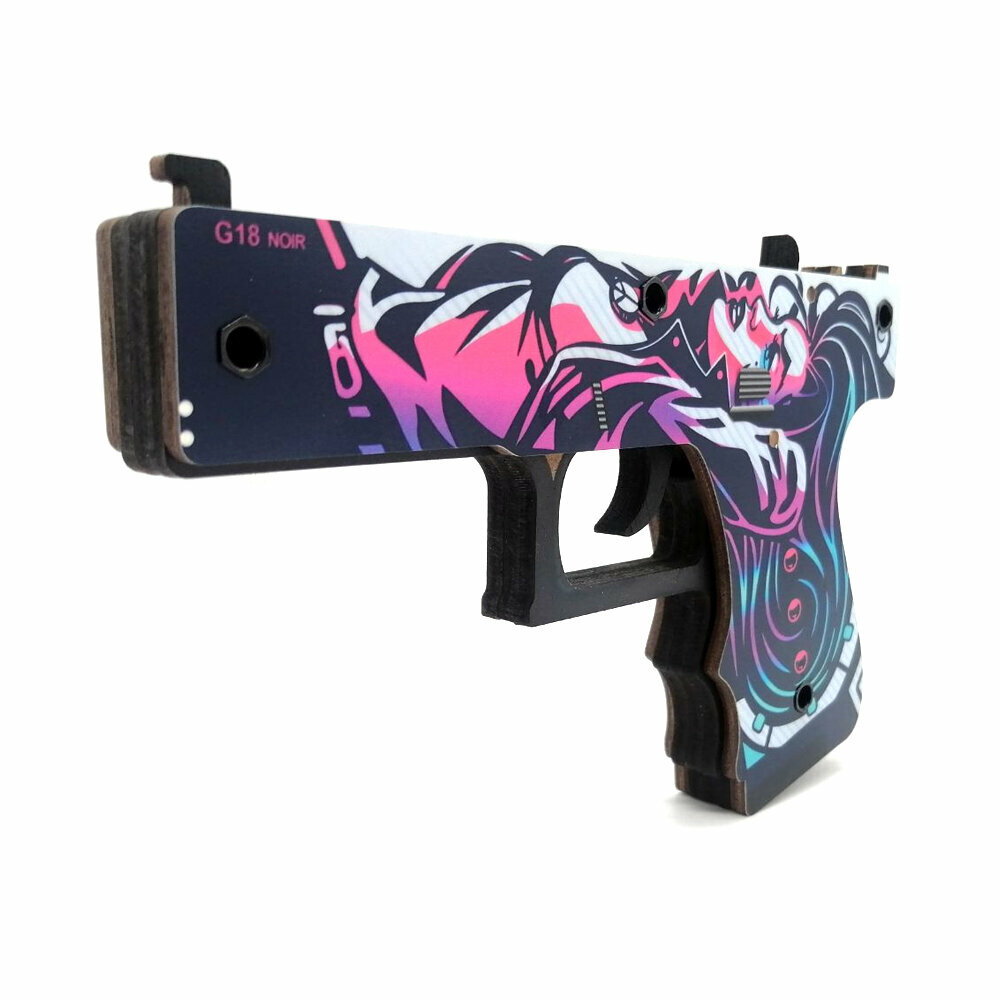 Деревянный пистолет Глок 18 Нео-Нуар (резинкострел) Mod.2 EcoToys