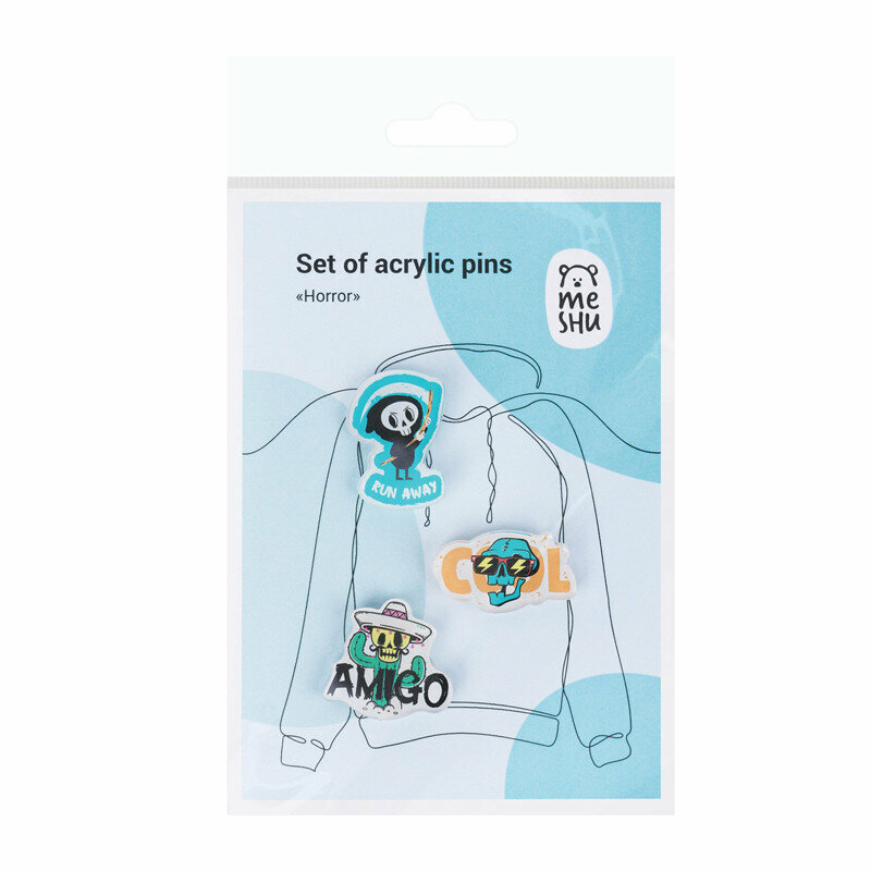 Набор акриловых значков MESHU "Horror", прямая УФ-печать, 3шт, 344211