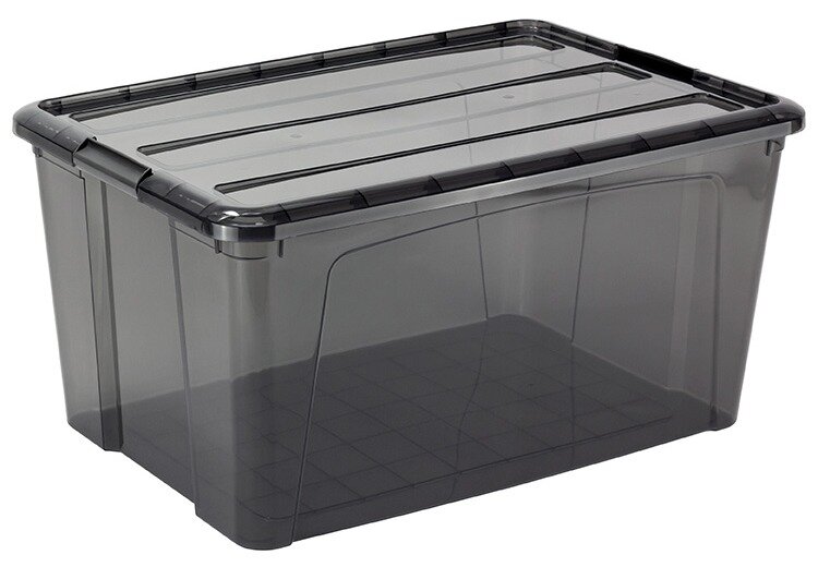 Ящик для хранения Idea / Идея с замками КИП, из полипропилена, прозрачный, черный, 58x38.5x28см, 45л / органайзер для вещей