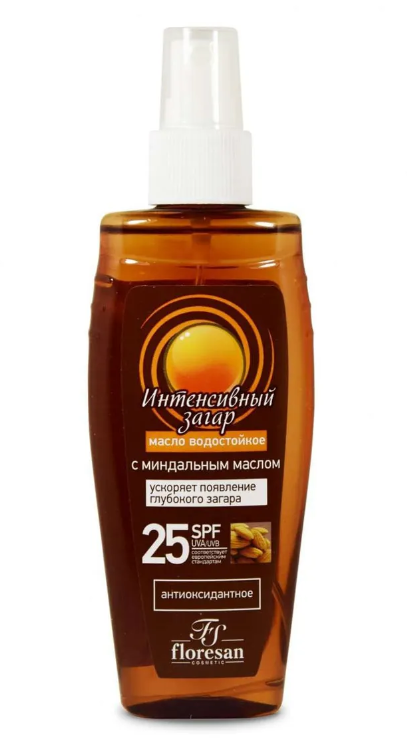 Масло Floresan Защита от солнца, интенсивный загар, водостойкое, SPF 25, 150 мл.