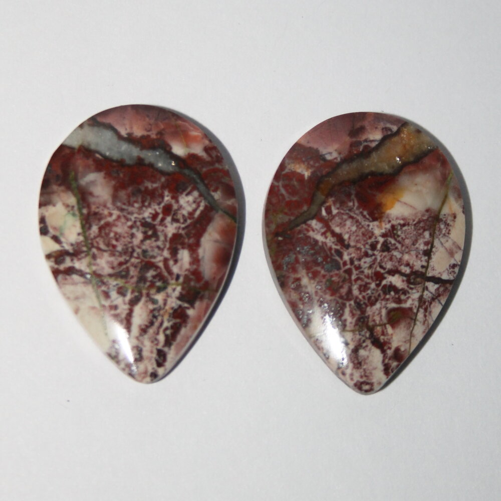 Яшма пара кабошонов, натуральный камень, 29х21х3 мм, Урал, "True Stones"