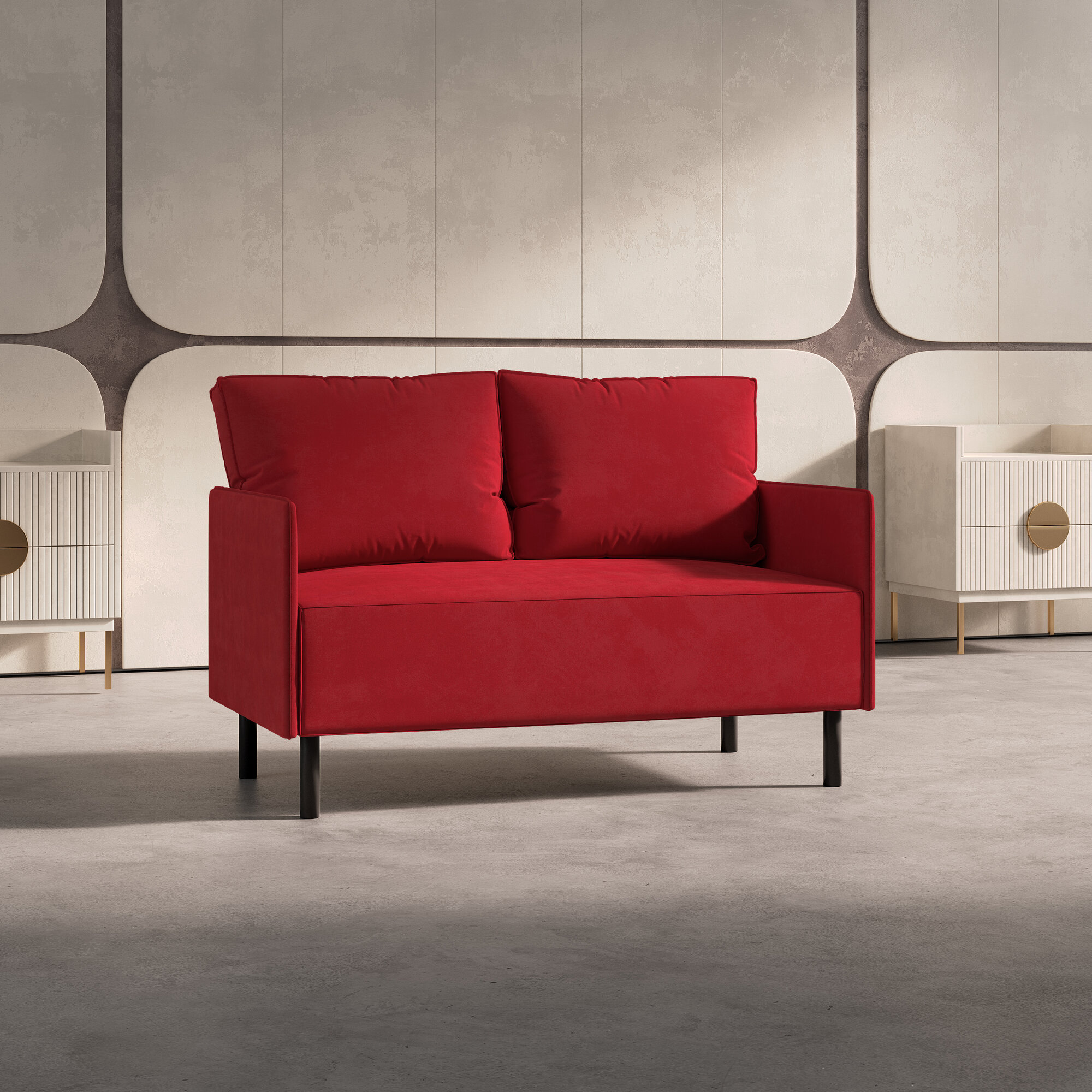 Диван ORION, на ножках, в квартиру, в офис, 117 см, антивандальный велюр, красный