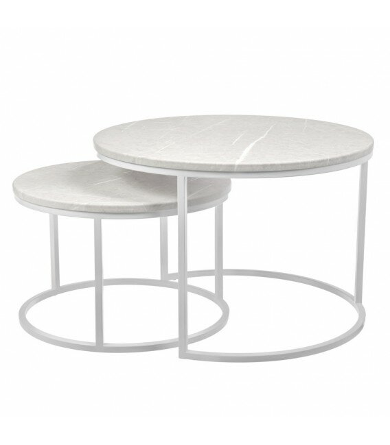 Набор кофейных столиков Tango бежевый мрамор с белыми ножками, 2шт