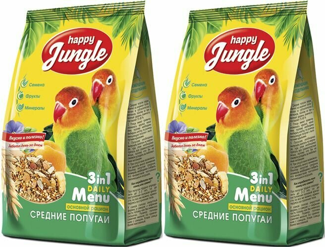 Happy Jungle Корм сухой для средних попугаев, 500 г, 2 уп