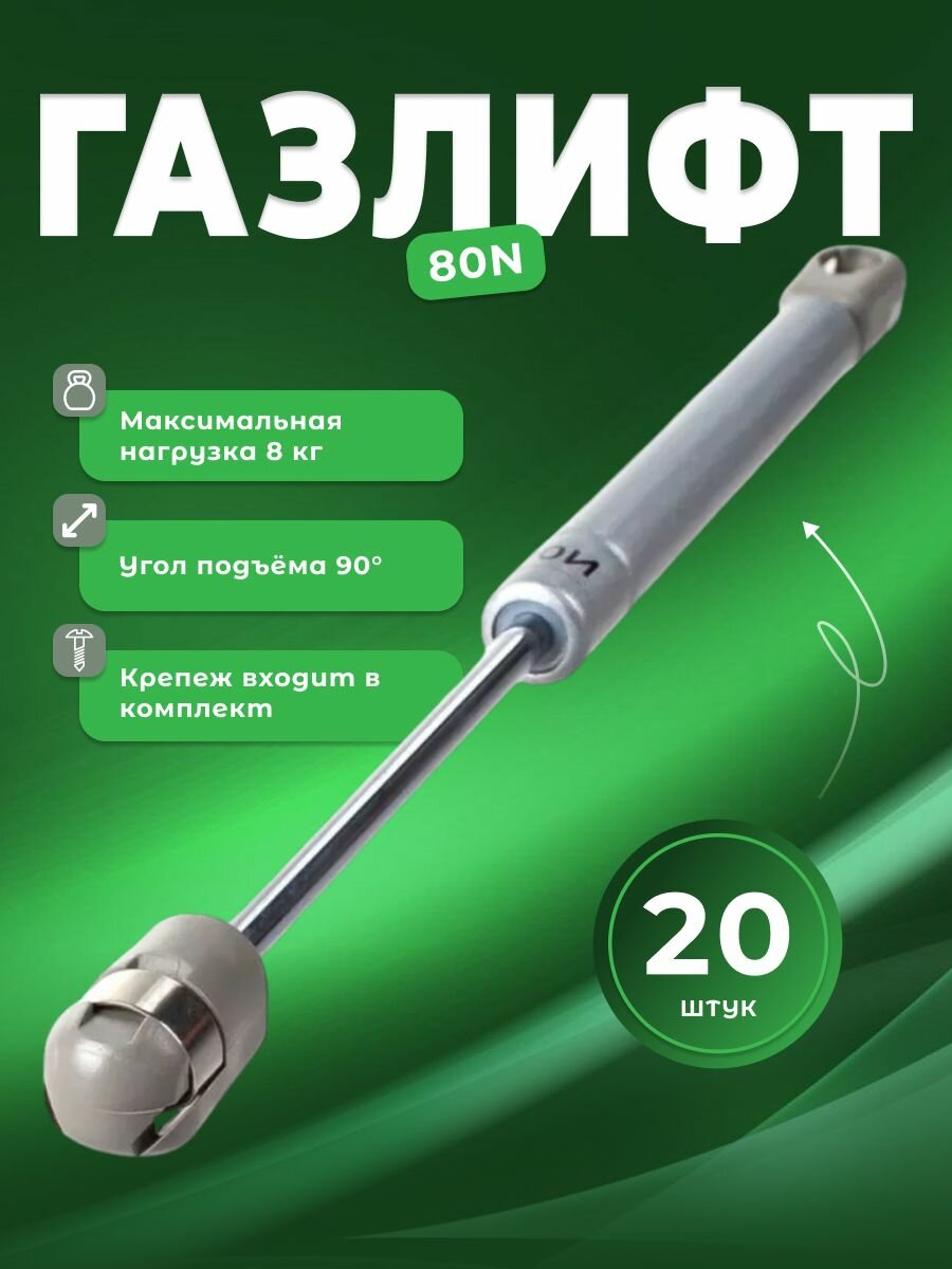 Газлифт, доводчик для мебели, амортизатор мебельный для плавного закрывания двери, газовый упор BRANTE 80N 20 шт.