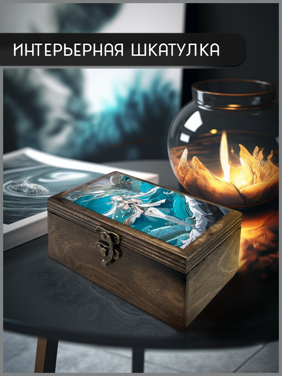 Шкатулка интерьерная для украшений универсальная 16x10x6 см игра Wuthering waves (Цзиньси, дракон, девушка, аниме, PC, PS, Xbox, Switch) - 2160