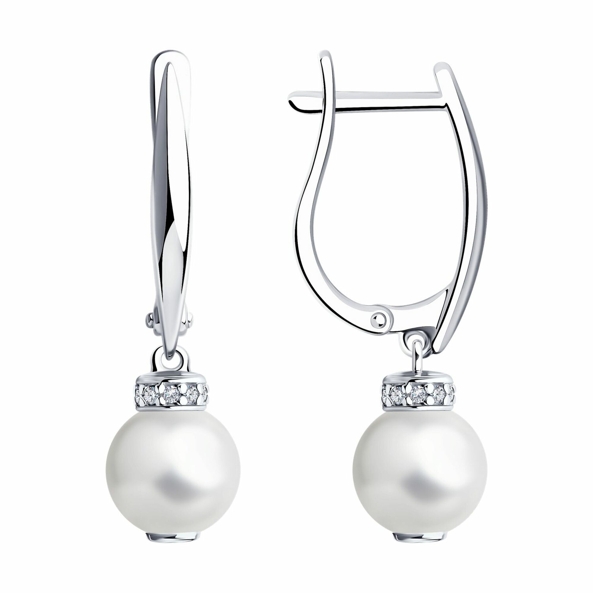 Серьги, серебро, 925 проба, родирование, фианит, жемчуг