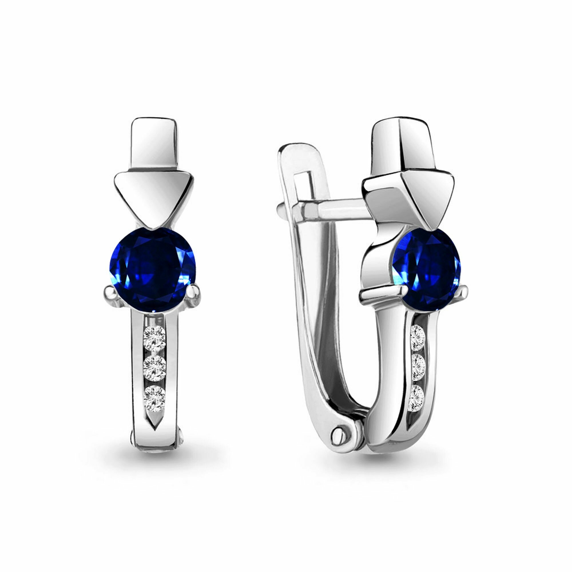 Серьги, серебро, 925 проба, родирование, фианит, сапфир синтетический