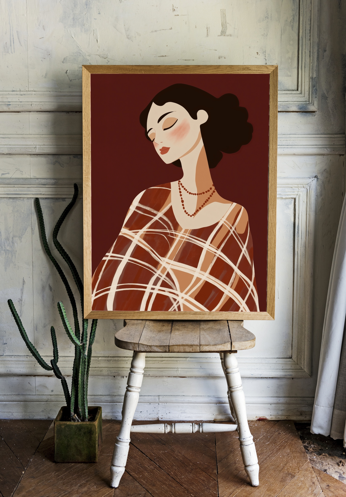 Постер "Девушка в платье в полоску" 50x70 без рамы