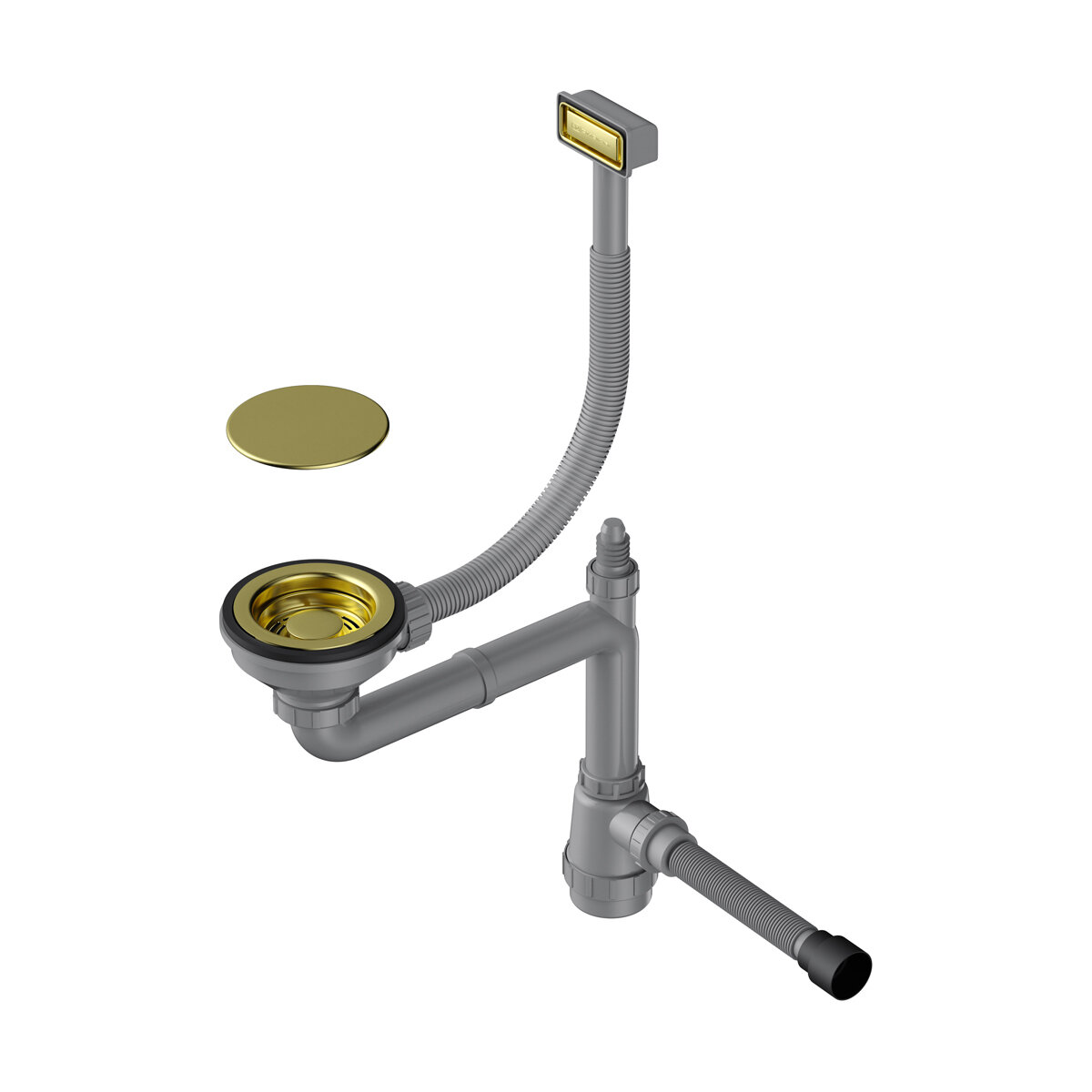 Сифон для раковины с прямоугольным переливом Omoikiri WK-1C-LG / цвет светлое золото