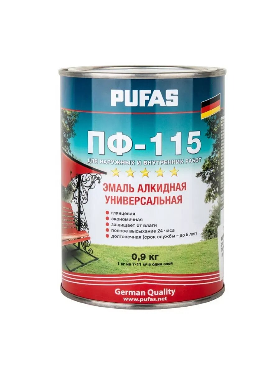 Эмаль ПФ-115 ГОСТ PUFAS зеленая (0,9кг)