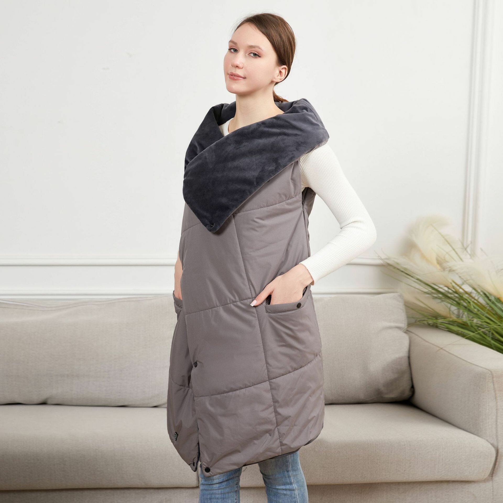 Электроодеяло "Позволь мне согреть тебя", для ношения, 3 уровня нагрева, USB, серое