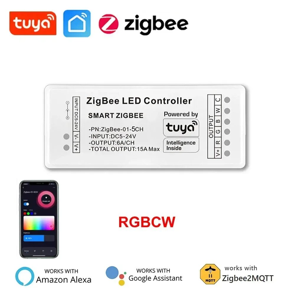 Tuya Zigbee RGB контроллер светодиодной ленты RGBCW