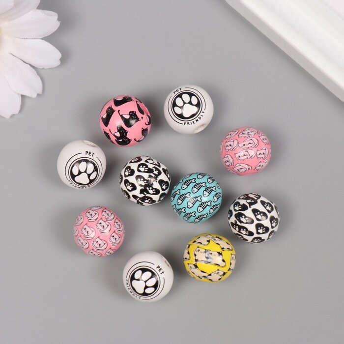 Бусины для творчества дерево Кошачьи радости набор 10 шт. 1,6х1,6х1,6 см