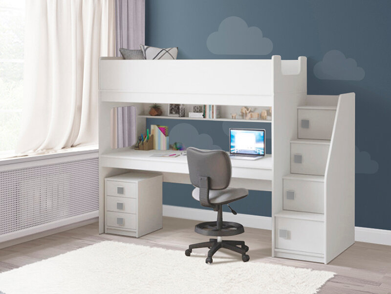 Кровать чердак Л-C606.3 с тумбой 80х190 Белый Белый