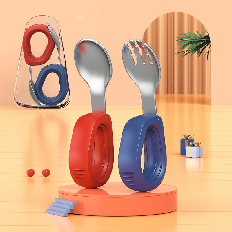 Корпус Spork 1 с круглой ручкой из нержавеющей стали, детская посуда, портативный Spork для дополнительного обучения пище