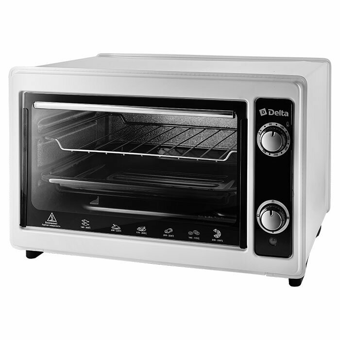 Духовка электрическая Delta D-0122 с термостатом, противень, решетка, 37 л, белая