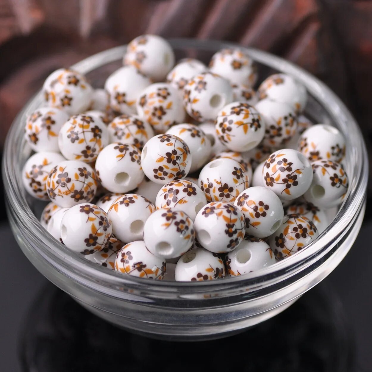 Керамические бусины Dreamzeal 10 шт, цветы, 10 мм, 12 мм Белый, 12mm, Pattern 113