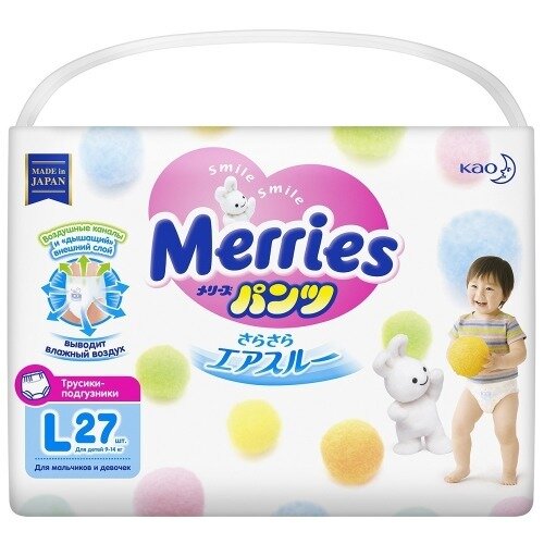 Трусики-подгузники Merries для детей, размер L, 9-14 кг, 27 шт (991738/601535)