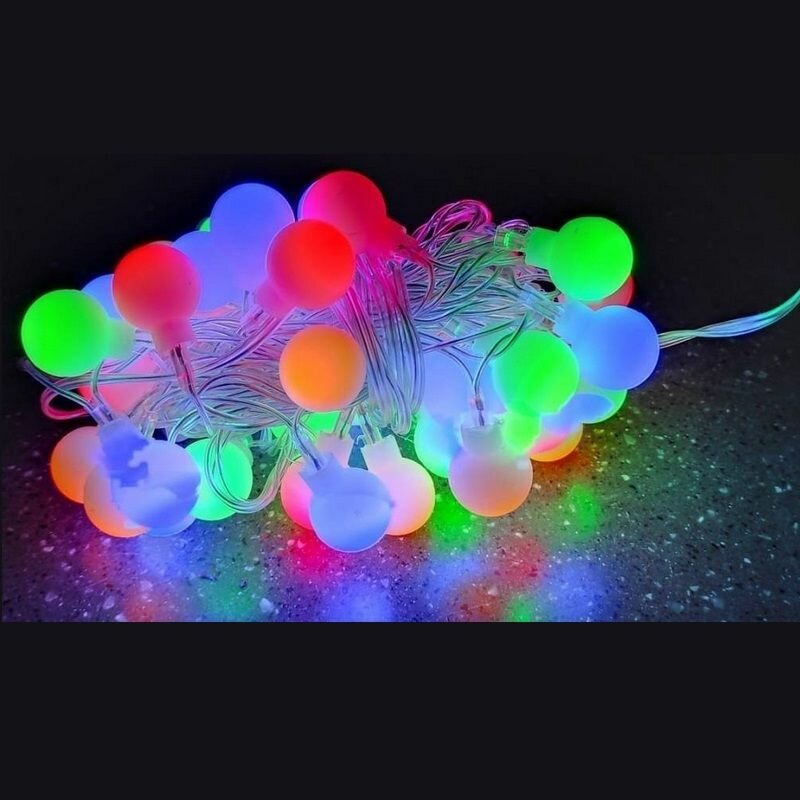 Гирлянда светодиодная "Шарики" GLQ MC 7 40 LW многоцветная, 40 шариков, 4 м, прозрачный провод, многорежимное свечение