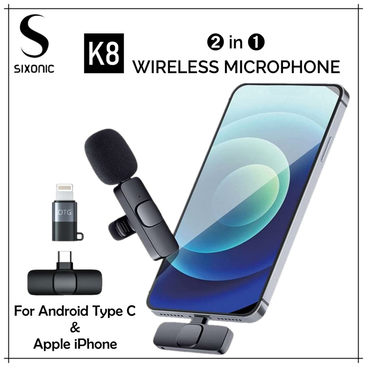 Sixonic 100% оригинальный беспроводной микрофон K8 для Android Type C и Apple_iPhone для прямой трансляции, записи видео