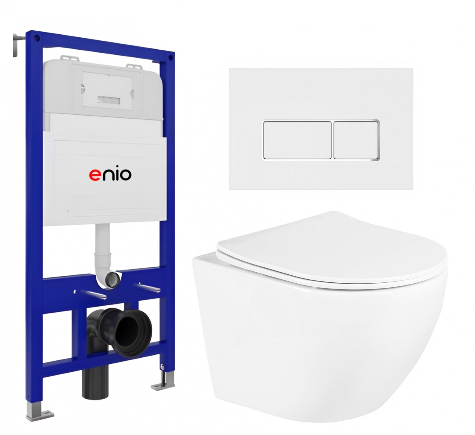 Комплект 3 в 1 инсталляция Enio Tecnico 52 EN8050052 + Унитаз подвесной BelBagno Uno BB3105CHR/SC + кнопка белая, окантовка хром Rettangolo
