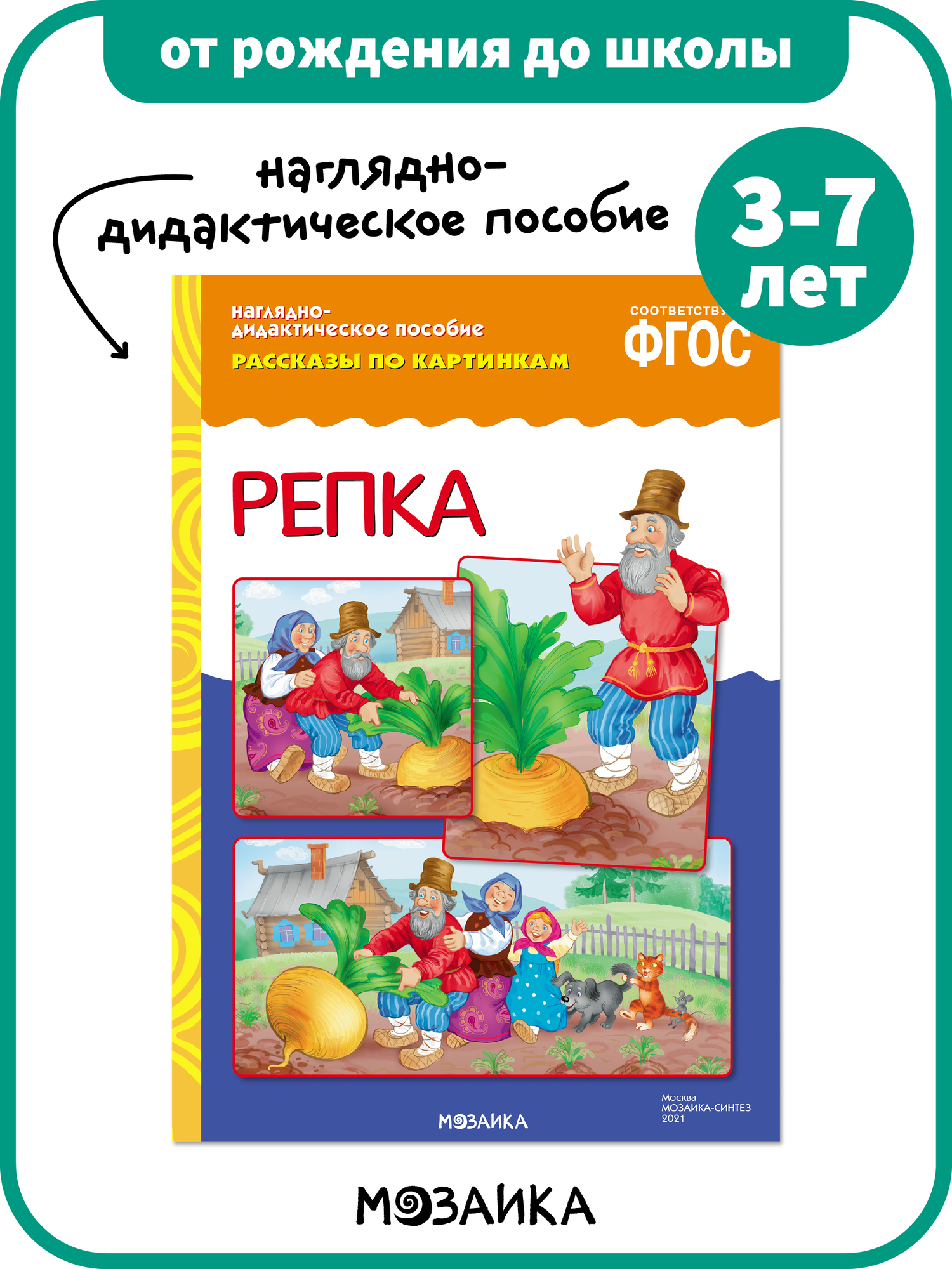 Наглядно-дидактическое пособие от рождения до школы для детей 3-7 лет, Рассказы по картинкам, Репка, ФГОС