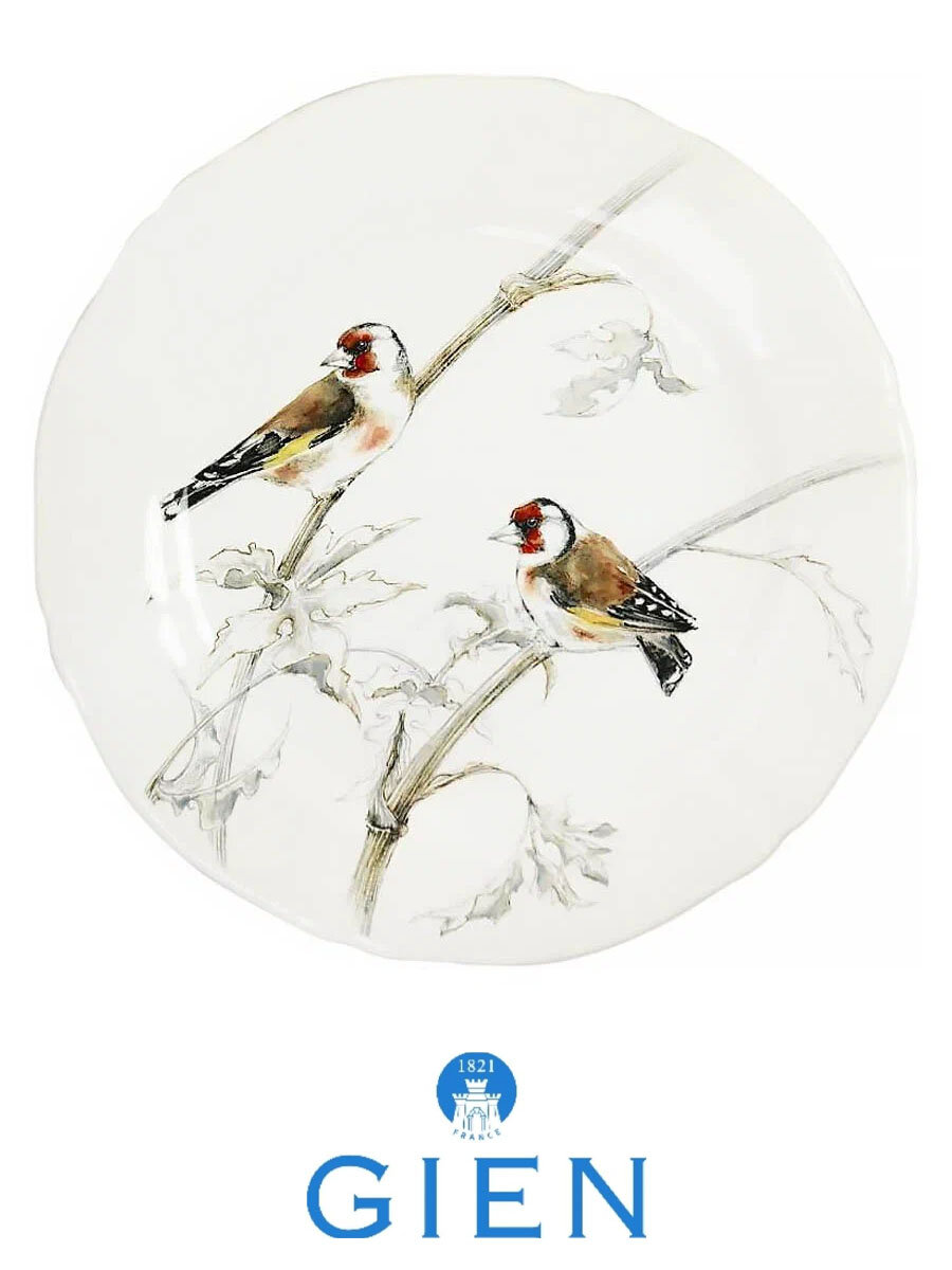 Тарелка десертная Gien Oiseaux Foret Щегол, 23 см, фаянс, с рисунком