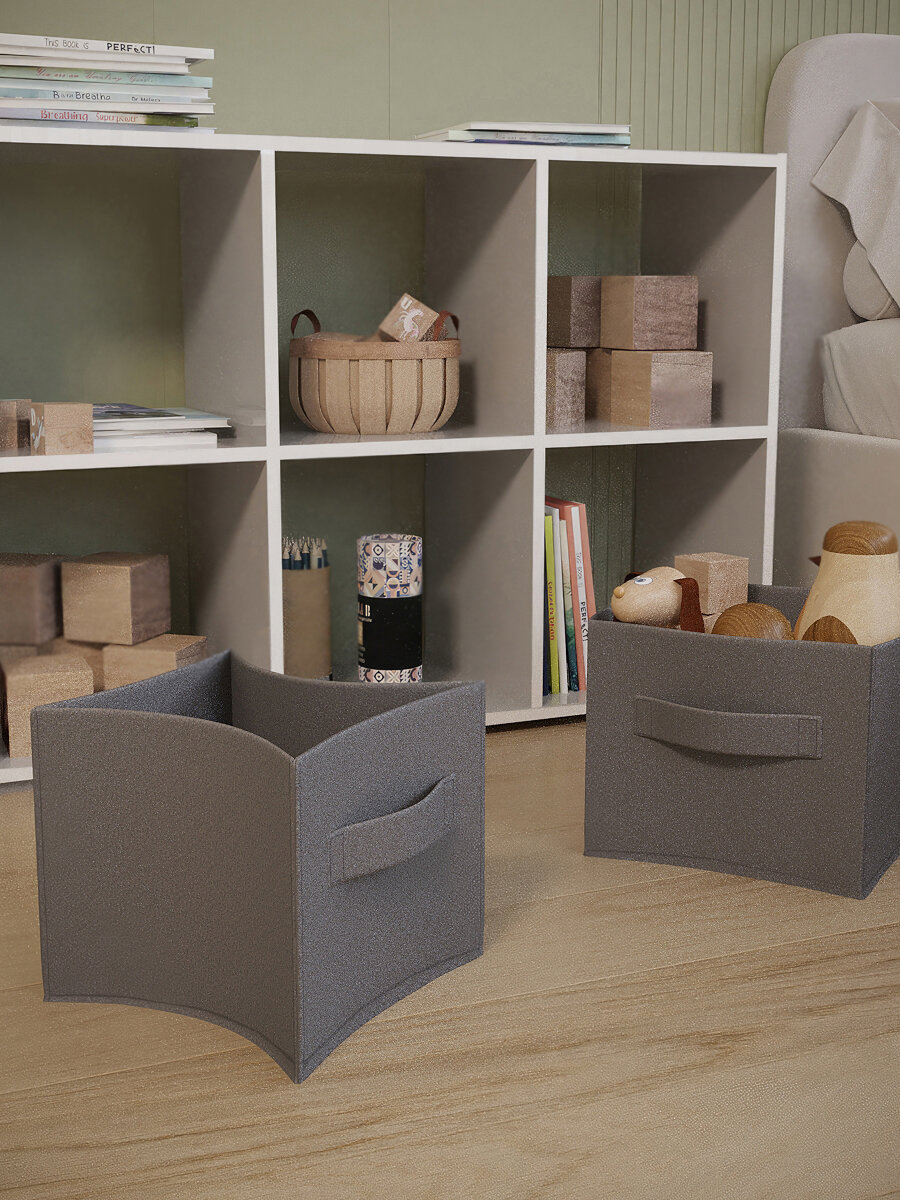 Короб стеллажный для хранения вещей и игрушек Фабрика Стиль Бокси, 28x28x28 см, серый, 1 шт