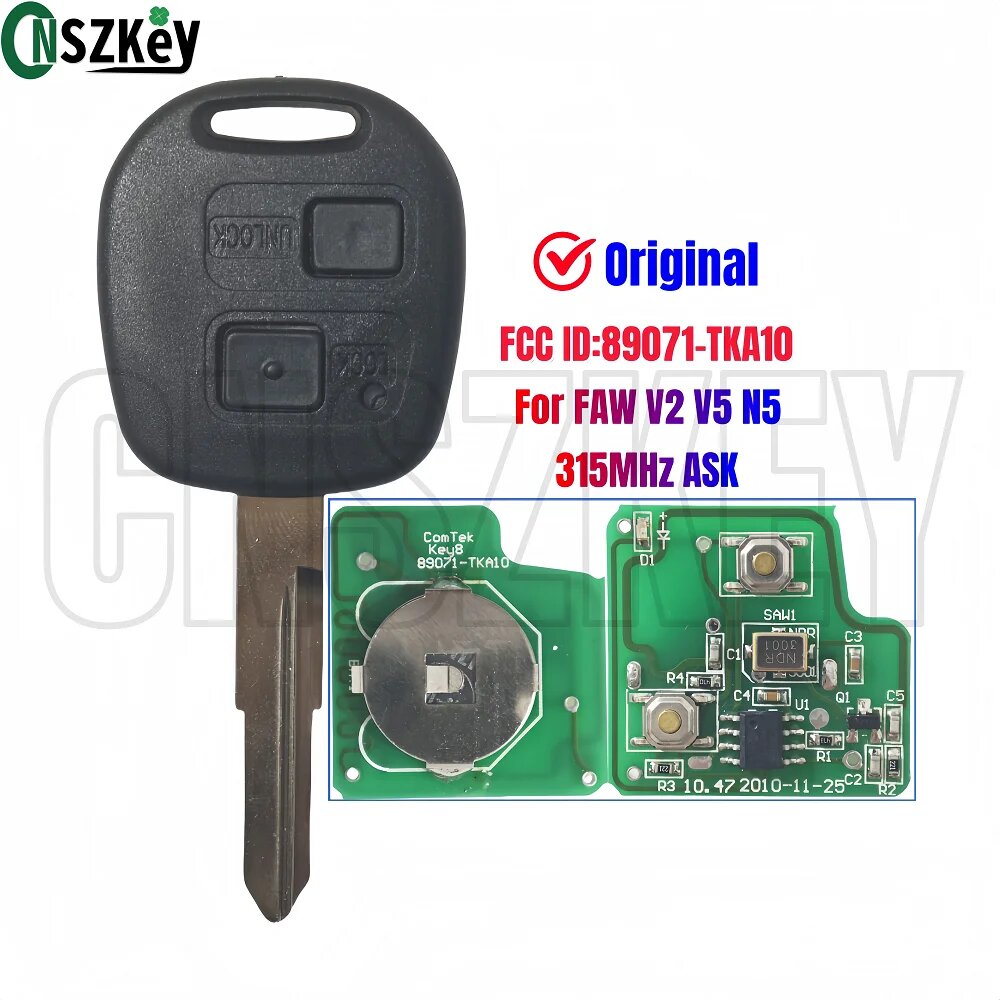 CNSZKEY FCC ID: 89071-TKA10 Оригинальный ключ дистанционного управления для FAW V2 V3 N5 2 кнопки 315 МГц ASK