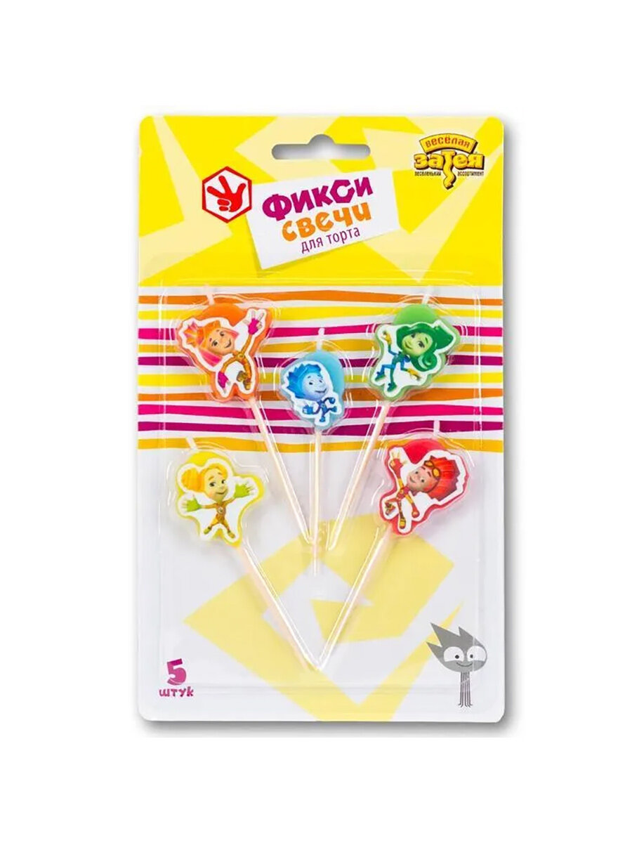 Веселая затея Свечи для торта на пиках Фиксики 5 шт 1502-2860