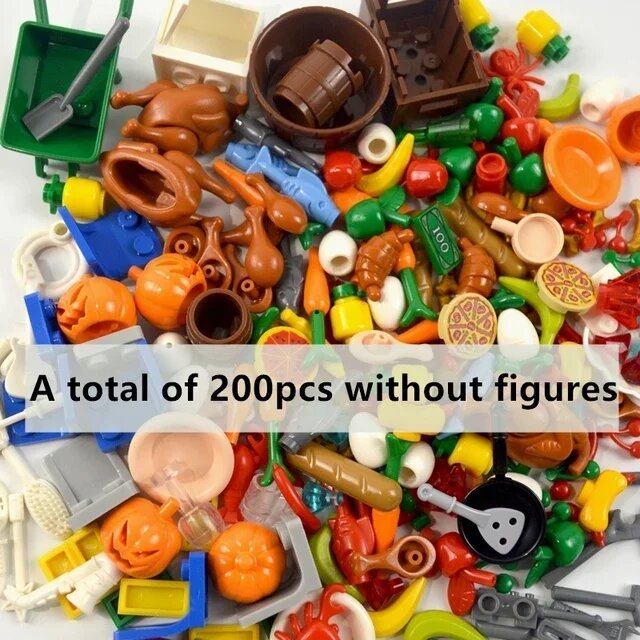 Конструкторы из продуктов питания, аксессуары для городских друзей, хлеб, чипсы, жареная курица, пицца, хот-дог, рыба, фрукты, корзина с морковью, классические строительные блоки своими руками