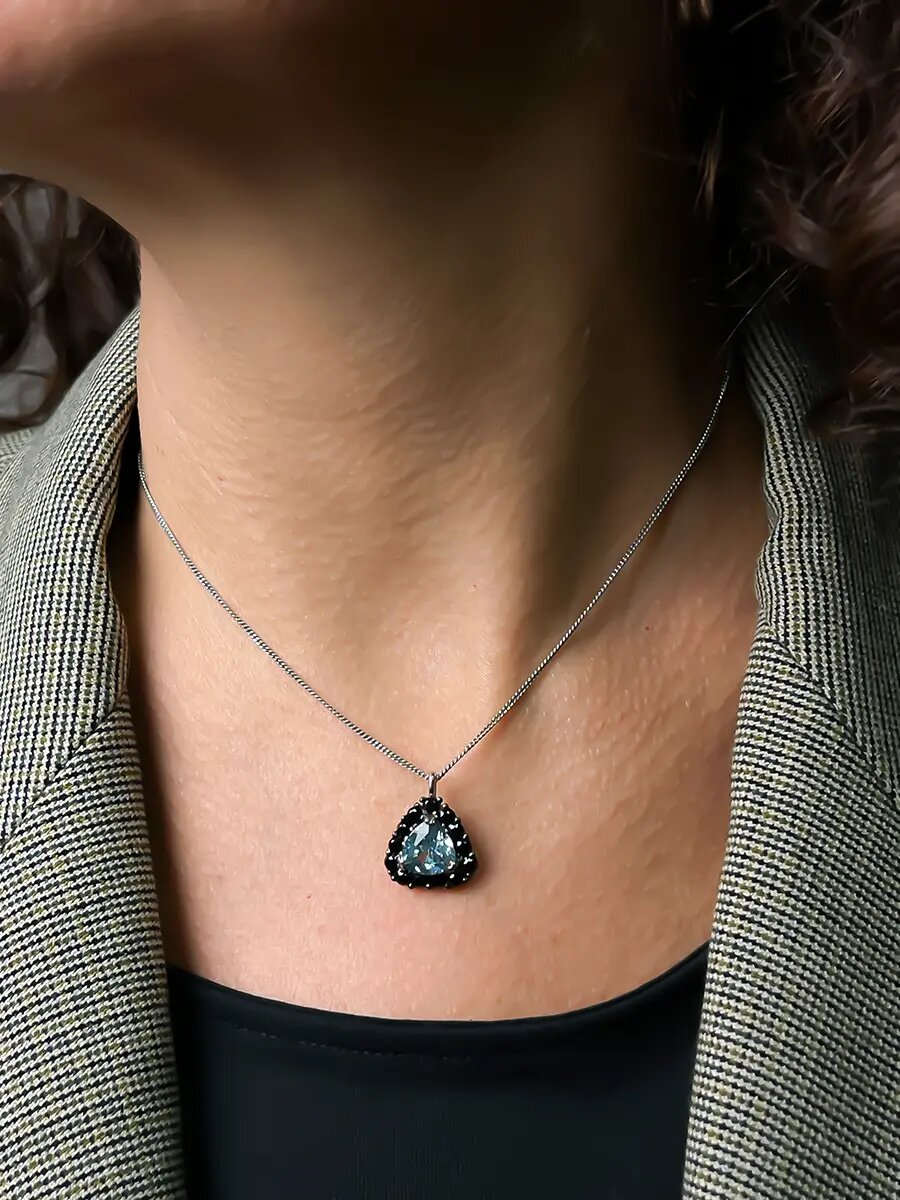 Подвеска, серебро, 925 проба, чернение, родирование, шпинель, топаз