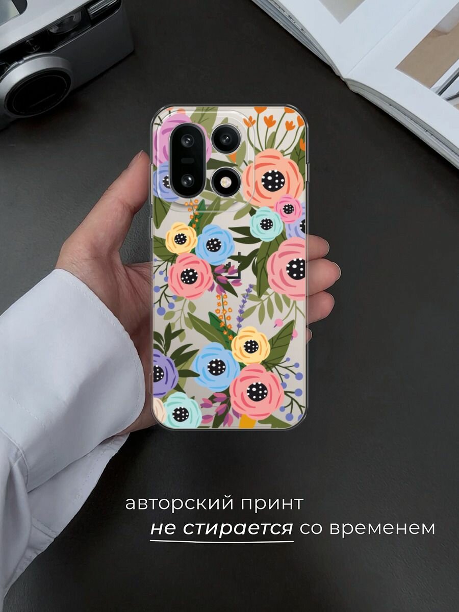 Чехол на OnePlus 15 / Ван Плас 15 с принтом Pattern of colored flowers, прозрачный — фото 1