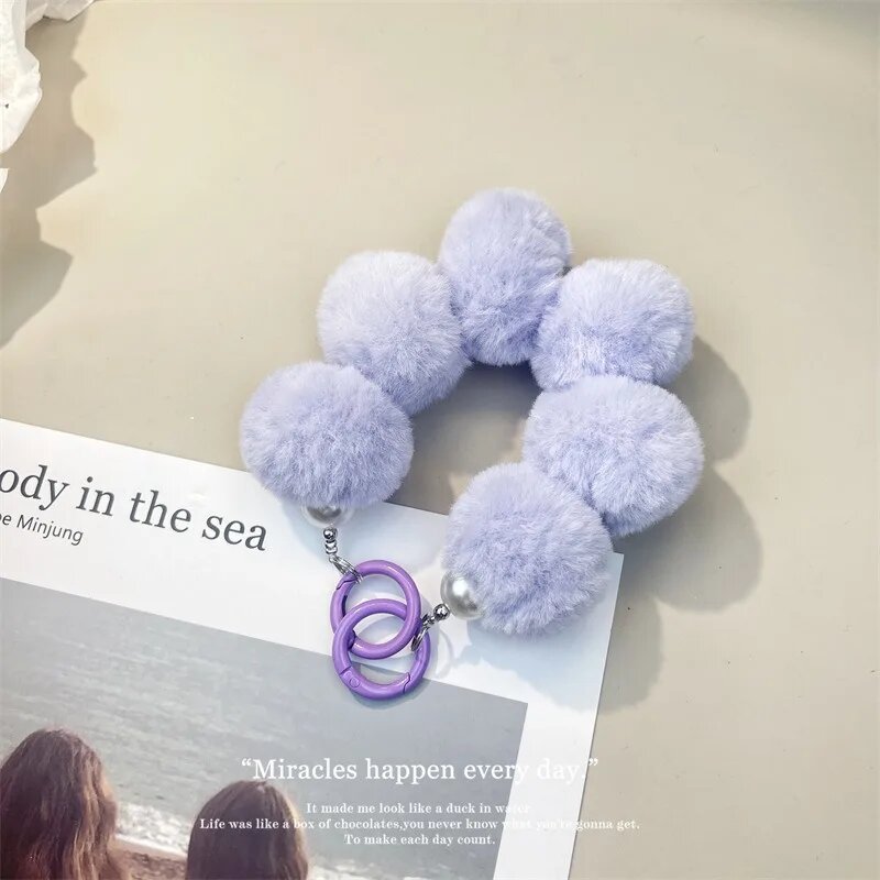 Подвеска для мобильного телефона милый пушистый шар ремешок для защиты от потери Сиреневый, Purple