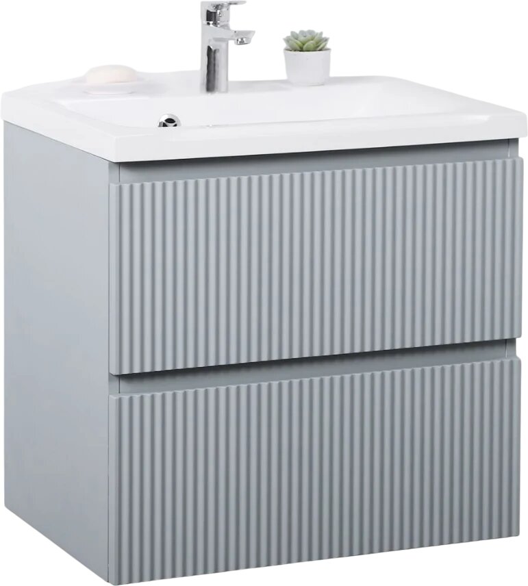 Тумба с раковиной Itana Kate 65 подвесная, 64, 2 см, серая, из МДФ, с ящиками, раковина для ванной из камня, прямоугольная