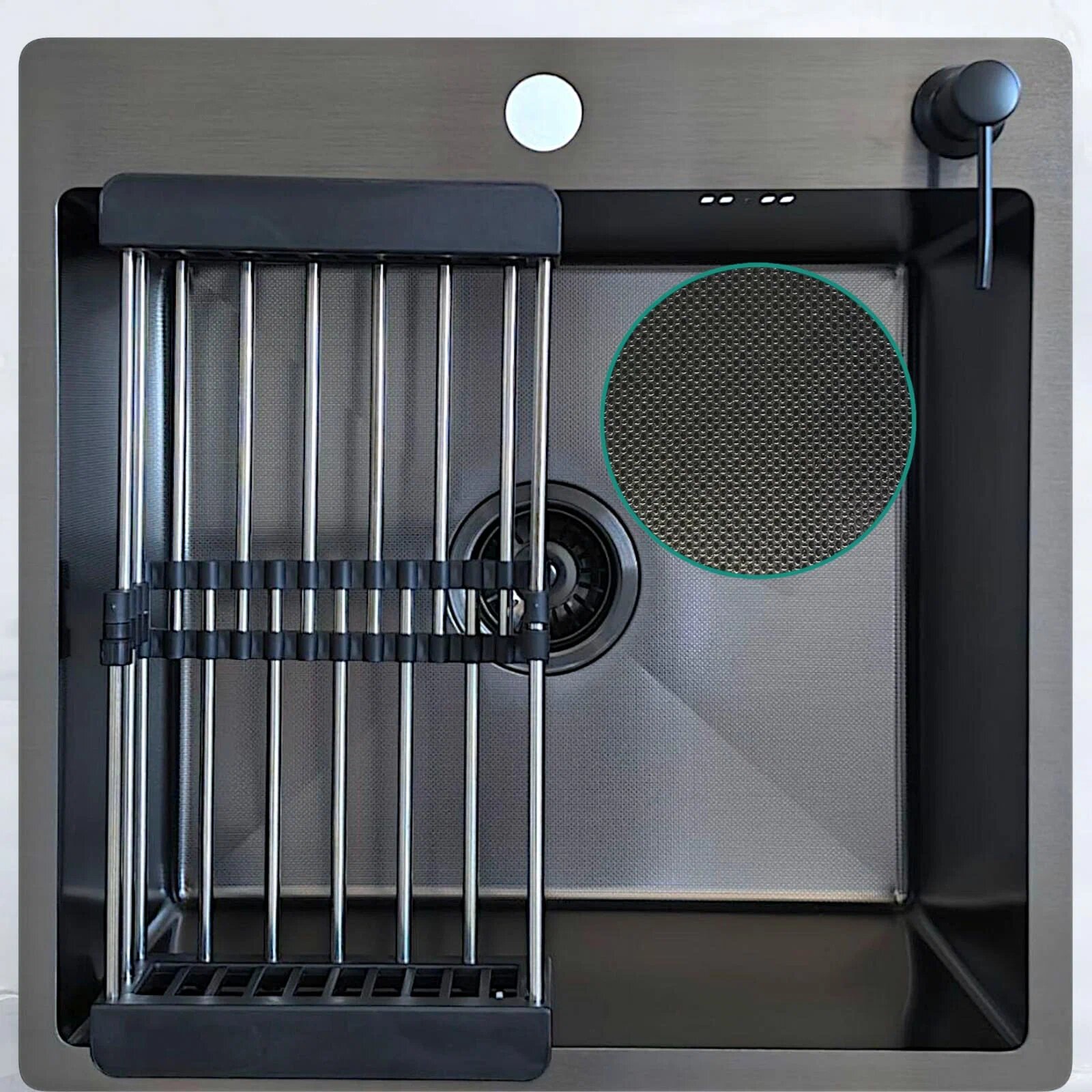 Мойка из нержавеющей стали VЕRMON 55 х 50, графит, декор зерно, в подарок дозатор и каландр, гофра